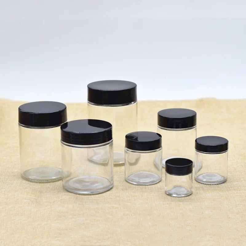 Versatile Glass Jars with Black Plastic Lids - Perfect for Storage
