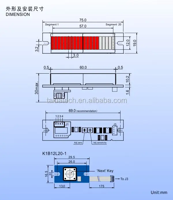 Taidacent 20 Segments Fixed Color Audio Level Meter Module