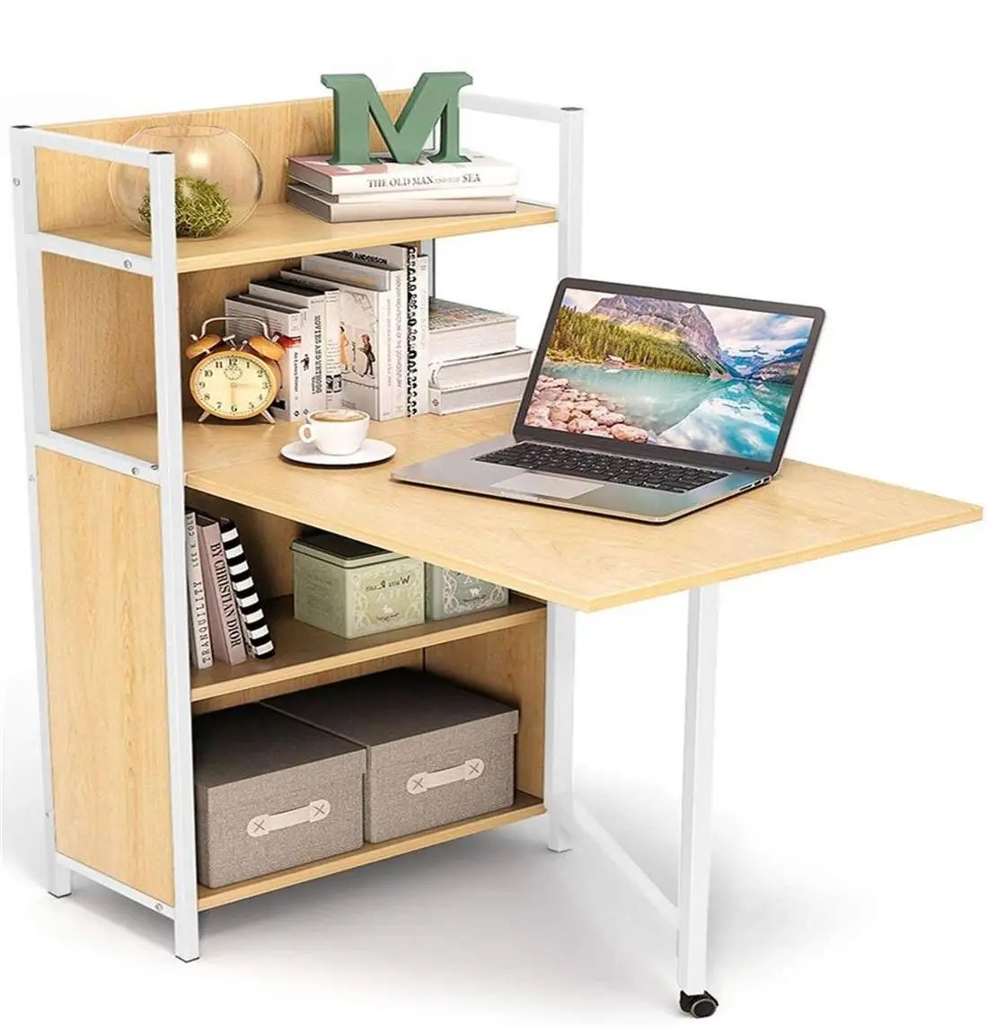 Home Use Folding Computer Desk With Bookshelves,Pc Laptop Study Table ...