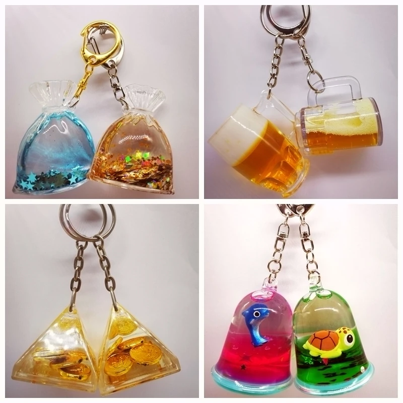 Aqua Love Keychain Heart Keychains Acrylic Transparent Liquid Keychains ...