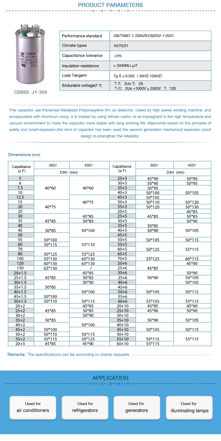Rohs 250vac Motor Run Ac Dual Capacitor Cbb65a 1 30uf - Buy O General ...