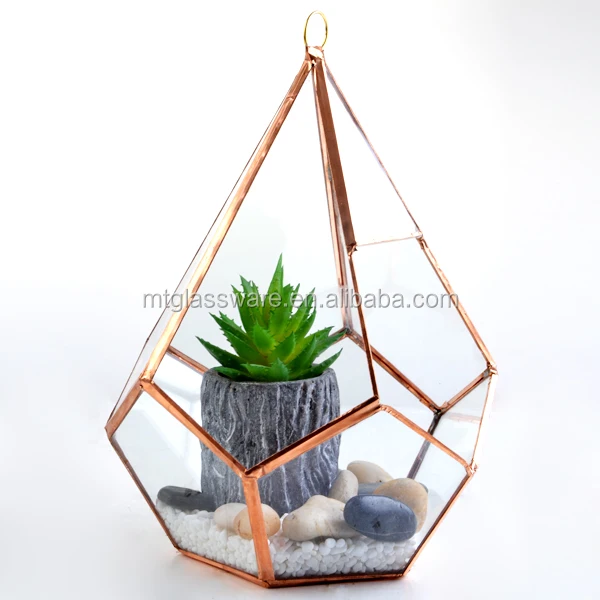 Wholesale Pyramid-Shaped Geometric Gold Flower Glass Vase
