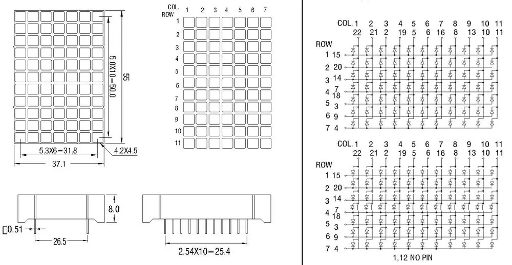7x11 LED Matrix - Red Square Dot Elevator Indicator Display