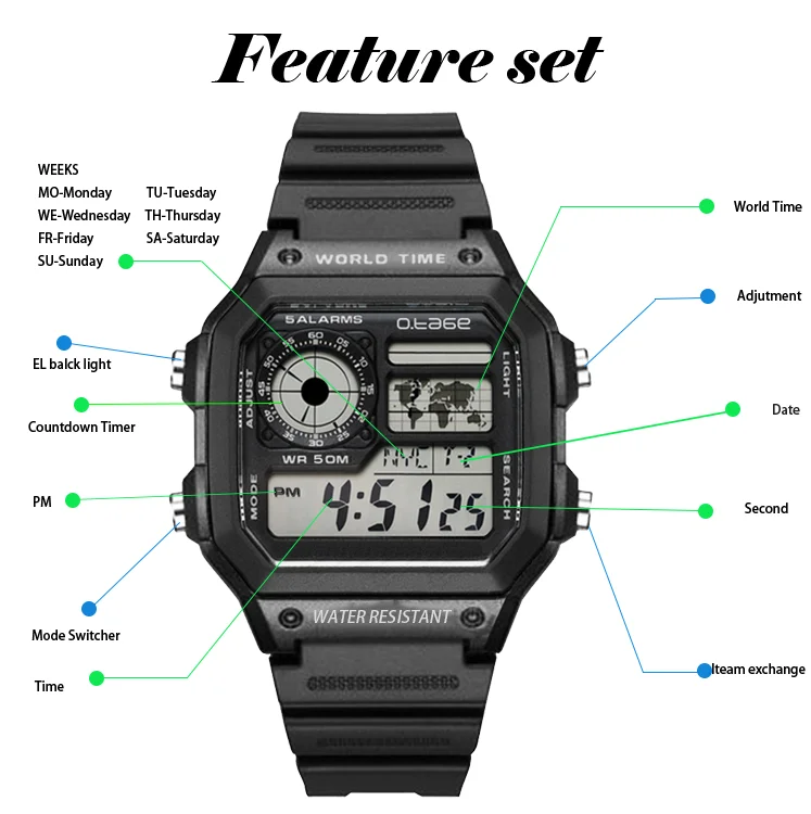 Retro Square Digital Watch Fashion Casual Watch Swimming Waterproof ...