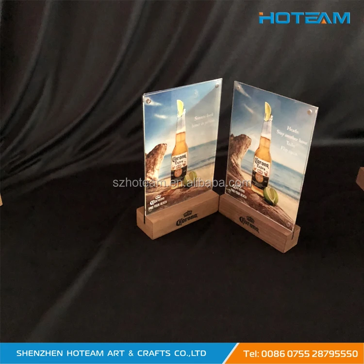 Cheap Corona Acrylic & Wood Magnet Table Talker Display Stand