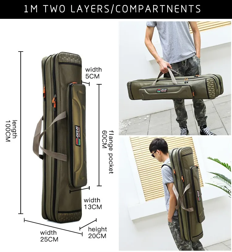 100cm Green 2 Layer Waterproof Fishing Rod Bag Canvas Fishing Tackle ...