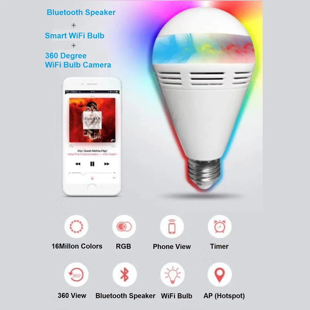 360 Degree Light Bulb Wifi Camera With Speaker Smart Remote Wireless Ip ...