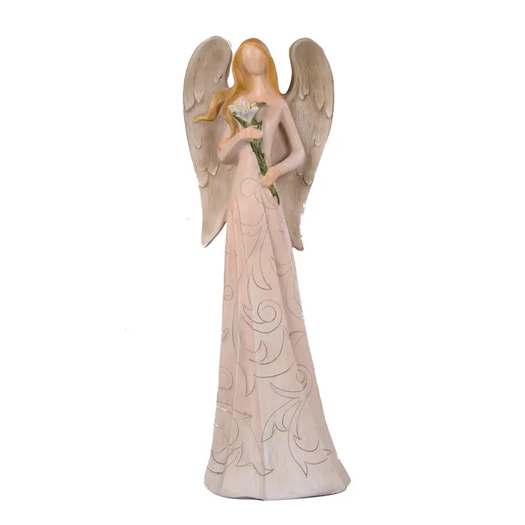 Landy Gifts Design Elegant Sitting Angel Figurine With Holding Flower ...