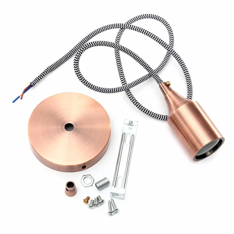 E27/e26 Ceiling Rose Braided Fabric Pendant Light Copper Holder Hanging ...