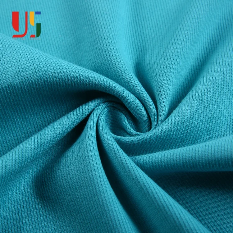 Blue Organic Spandex 2x2 Knitted Jacquard 100% Cotton Rib Fabric For ...