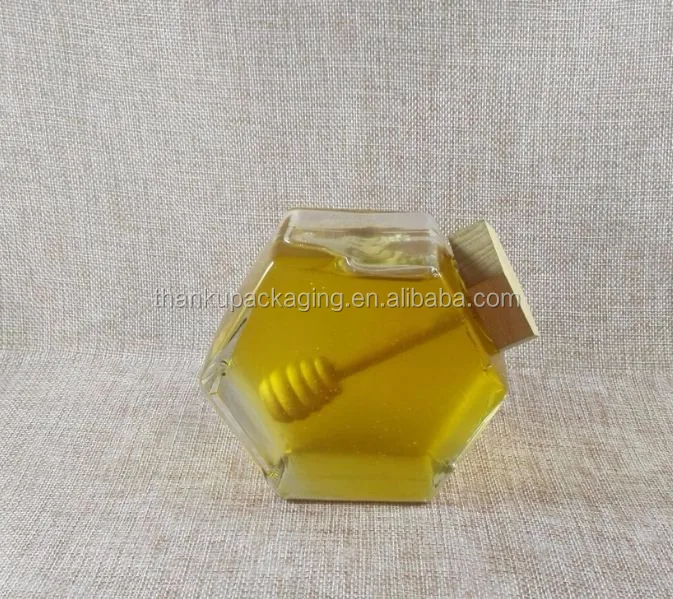 Luxury Good Quality Wood Dipper Hexagon Honey Glass Jar Bottle ...