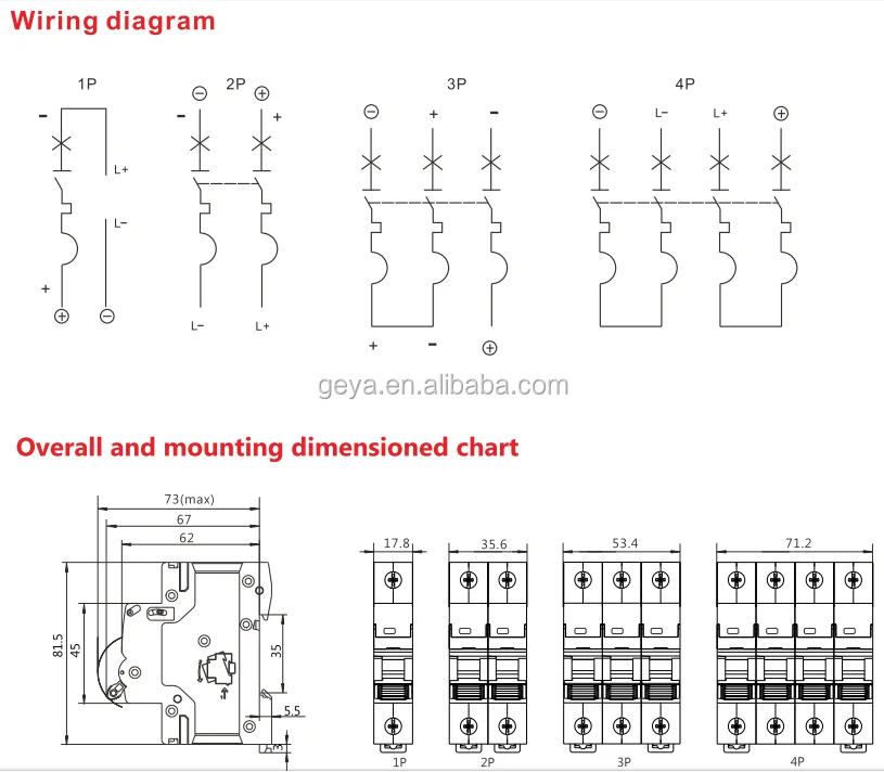 GEYA NEW GYM9 DC MCB 63A 250V 6kA Single Phase Miniature circuit ...