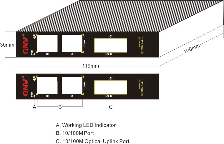 ONV Din Rail Mount Switch - 3-Port Industrial Ethernet POE
