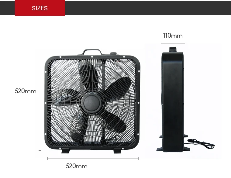 20 Inch Box Fan - Three Speeds, Metal Frame, 90W Power