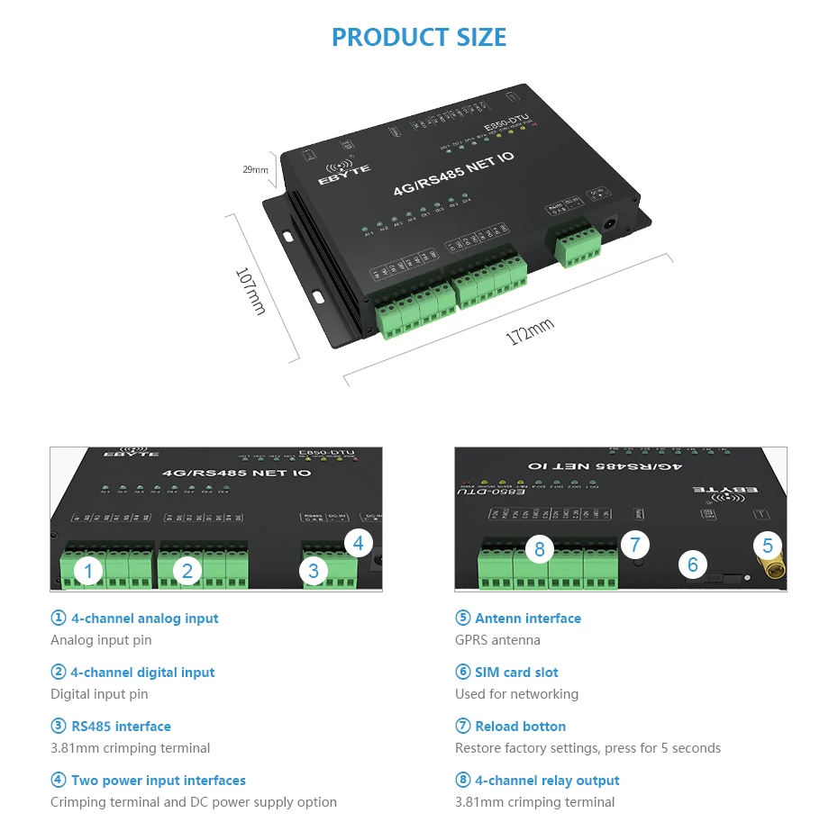 E850-DTU(4440-4G) - 12 Channel Ios Remote Network RS485 Switch