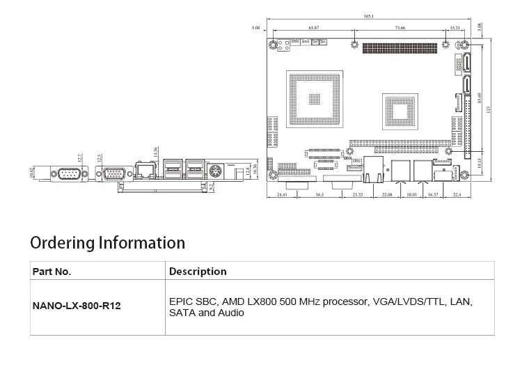 IEI EPIC SBC, AMD LX800 500 MHz procesador, VGA/LVDS/TTL, LAN, SATA y ...