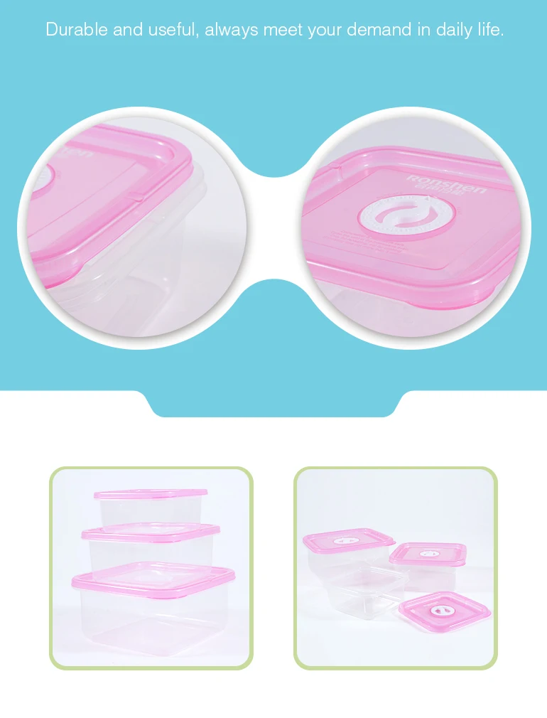 3pcs Square Plastic Food Container 3 Compartment Containers For Home ...