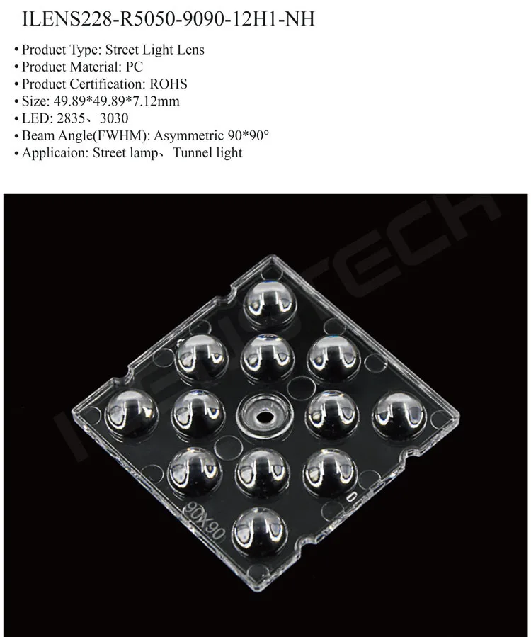 Ilens228 50mm Asymmetric 90*90 Degree Streetlight Led Module Lens 3030 ...