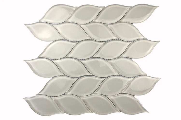 Featured Product Crystal Glass Leaf Shape Mosaic Tile For Kitchen ...