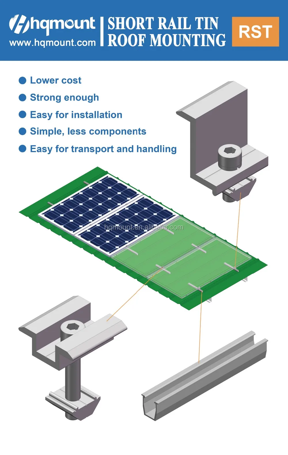 Metal Roof Solar Panel Mounting Structure with Aluminum Short Rail