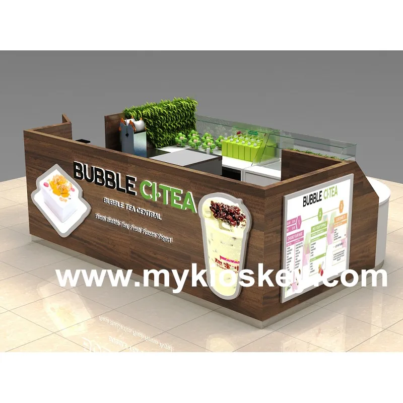 Customize 3m by 2m fruit juice bar mall bubble tea kiosk for sale