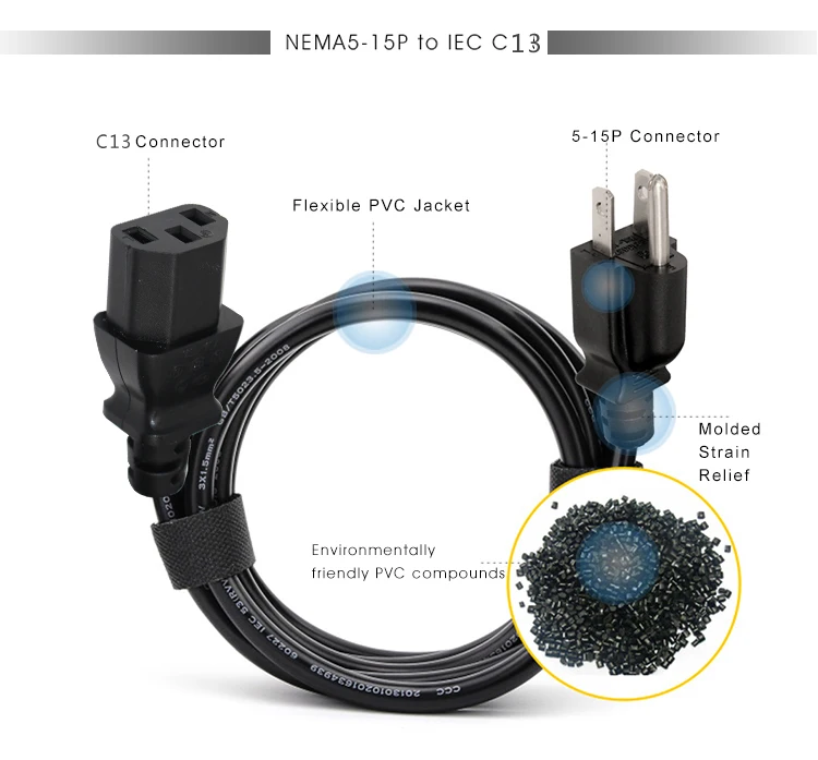 6ft SJT 18AWG 250V 10A US Standard NEMA5-15P to IEC C13 Plug 6ft SJT 18AWG 250V 10A US Standard NEMA5-15P to IEC C13 Plug