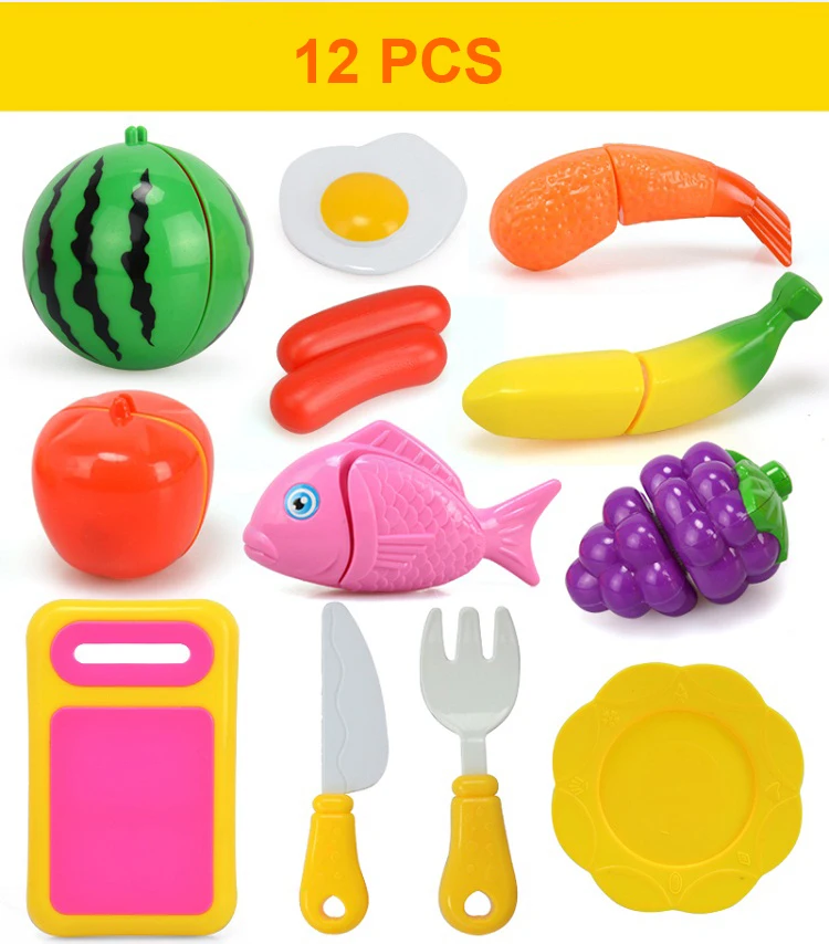 Kids Pretend Play Plastic Kitchen Food Set Trolley Basket