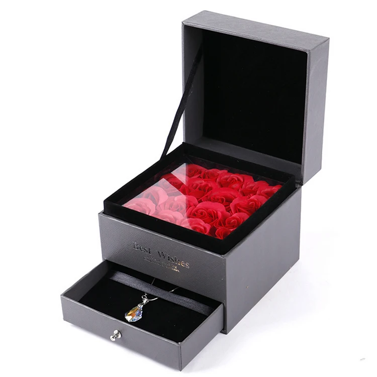 Custom Eternal Rose Flower Drawer Luxury Necklace Jewelry Gift Box With ...
