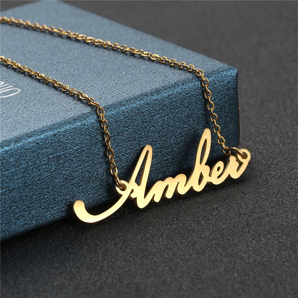 Diy Amber Amy Personalized Angel Letter Necklace Custom Stainless Steel ...