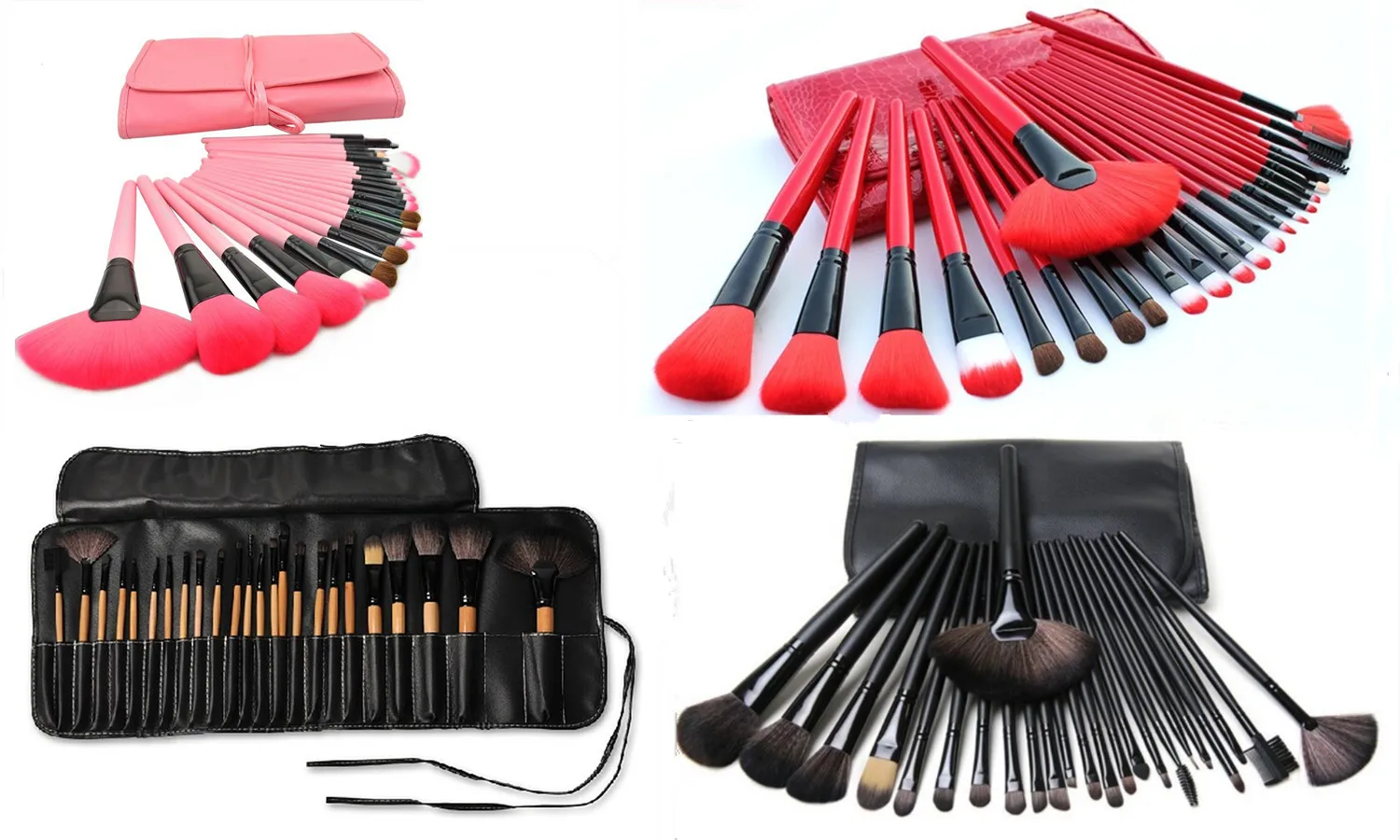 Wood Color 24 Pcs Makeup Brush Cosmetic Set Kit Packed Leather Case ...