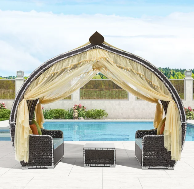 New Design Arabian Rattan Gazebo With Bench Tea Table - Buy New Design ...