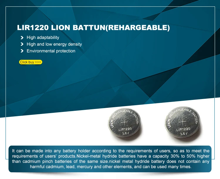 3.6v Li-ion Rechargeable Button Battery Lir1220,And Lir Series,Lir,1620 ...