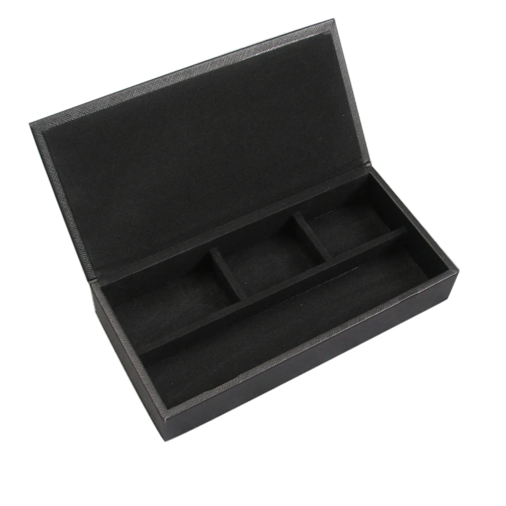 Rectangular Black Leather Pen Pencil Case Box With 4 Compartments - Buy ...