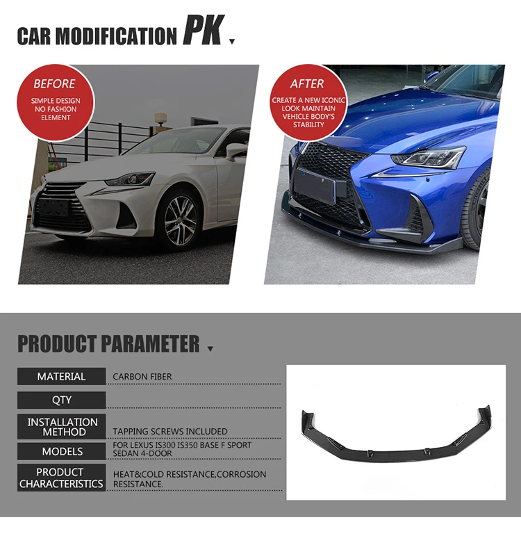 IS300 IS350 Carbon Fiber Front Lip Spoiler for Lexus IS/IS F-Sport 17-18