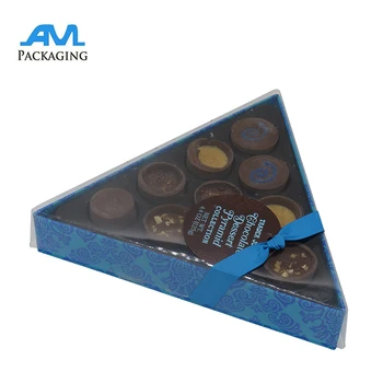 Chocolate Packaging Paper Box With Window Plastic Cover Triangle Shape ...