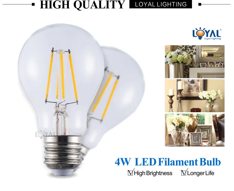 High Lumen 2700-6500k Ip20 Filament Bulb 4w Hot Sale Glass Led Bulb ...