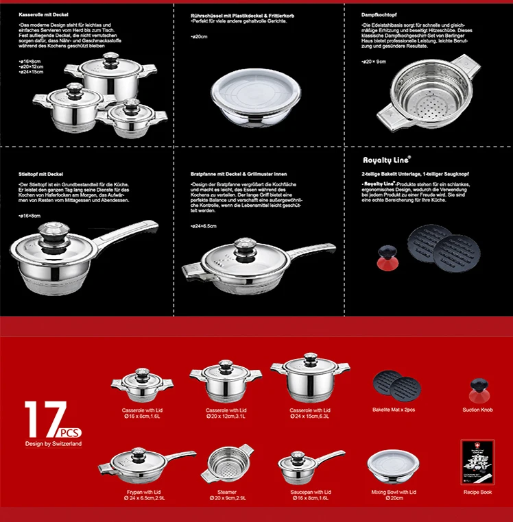 Royalty Line Cookware Stainless Steel Hot Pot Casserole Set And Pan Set ...