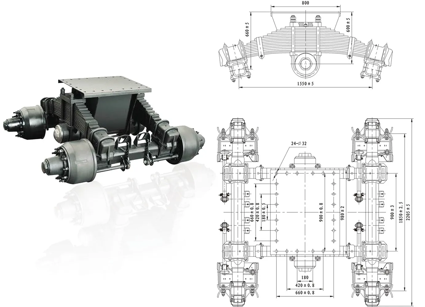 Bogie Trailer Tandem Suspension - 2 Axles, 13T Capacity