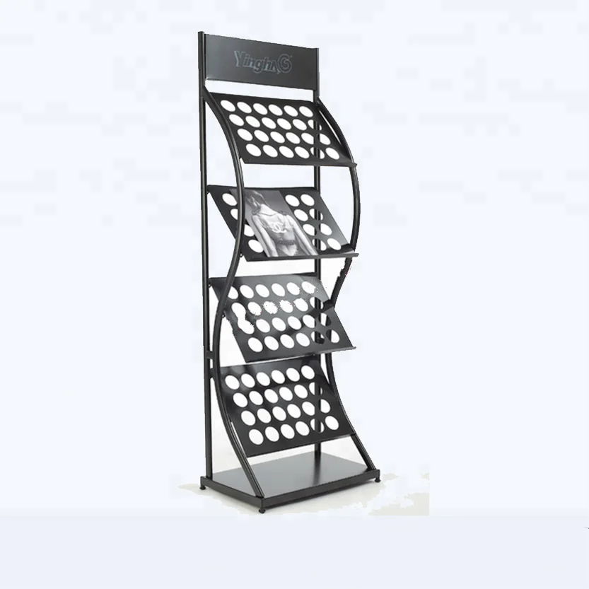 4 Tier Metal Free Standing Magazine Display Rack Brochure Stand For ...