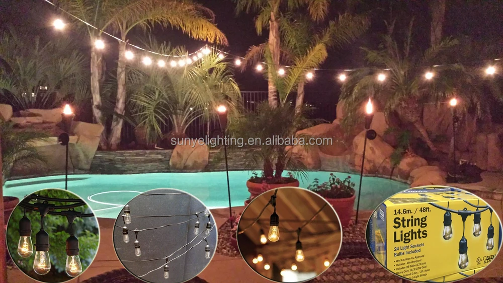 Heavy Duty Vintage 48 Ft E26 E27 Sockets Connectable Strand Indoor ...