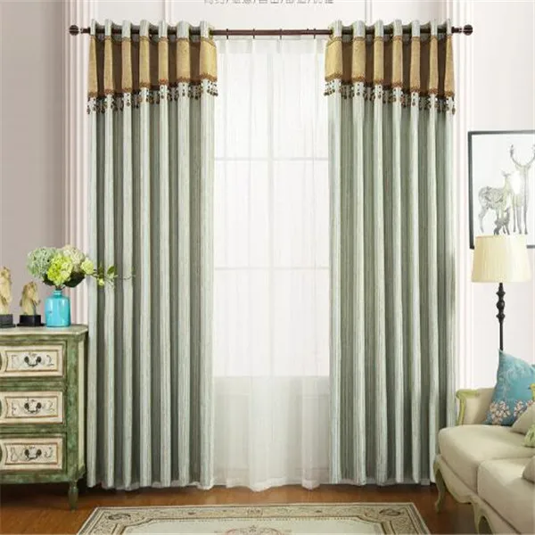 Double Layer Window Curtains Two Color Fabric Joint Together With Bead ...