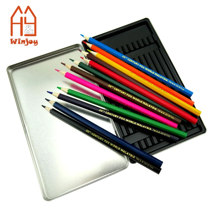 Custom 12 Pcs Color Pencil Packing In High Quality Tin Metal Box With ...
