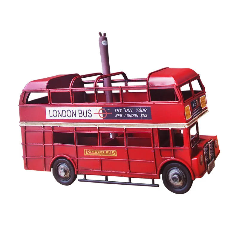 Creative Vintage London Bus Model With Penholder Handmade Metal ...