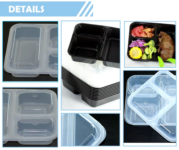3 Compartment Food Grade Pp Plastic Food Storage Container With Lid ...