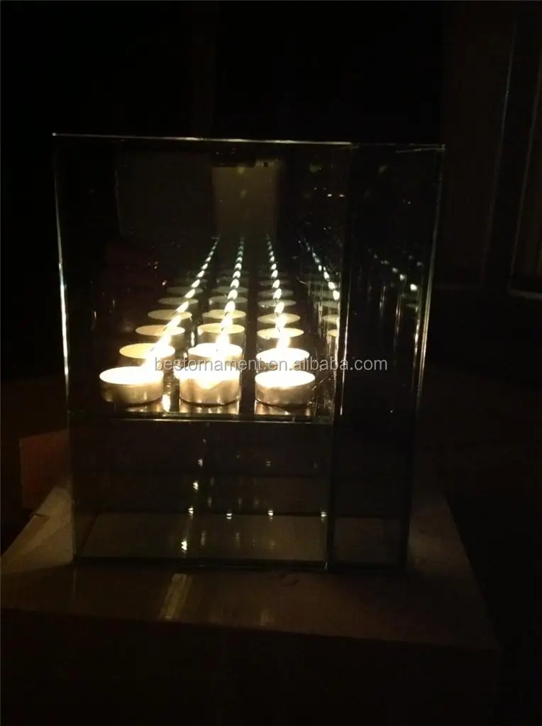 Reflective Glass Tea Light Candle Holder - Art Deco Style Silver Candle ...