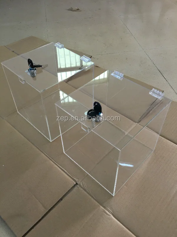 Clear Acrylic Charity Donation Box with Lock - Customizable