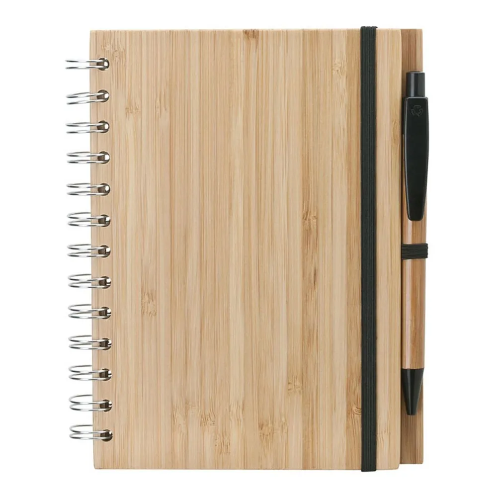Natural Durable Spiral Bamboo Notebook Bamboo Pen With Black Trims ...
