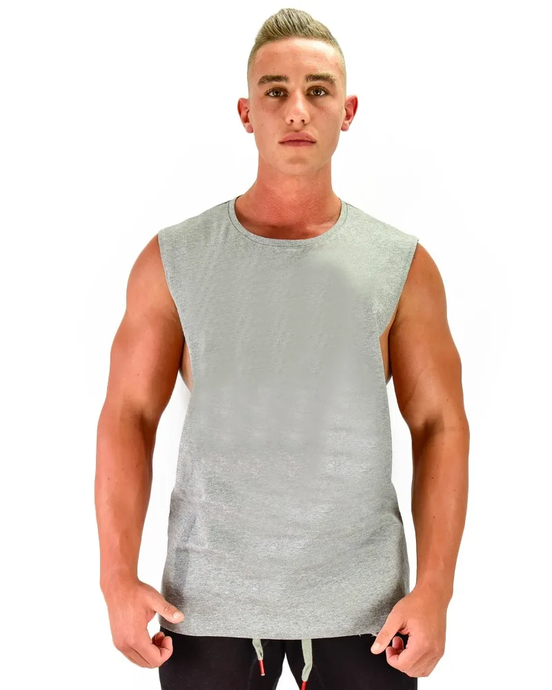 Wholesale Custom Muscle Tee Grey Cotton Plain Deep Cut Tank Top Crew ...