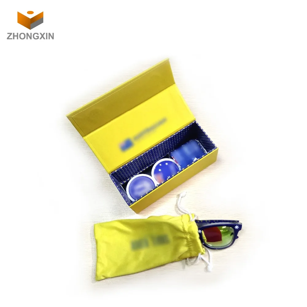 Customized magnetic sunglasses cardboard boxes with matching pouch and ...
