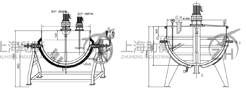 50L-1000L Stainless Steel Steam Jacketed Kettle with Mixer
